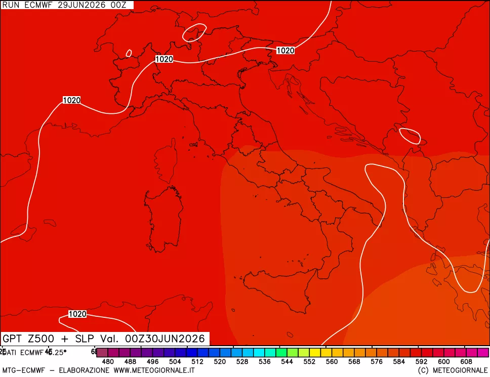 Modello meteo ECMWF Focus Italia: mappa Geopotenziali a 500 hPa ...